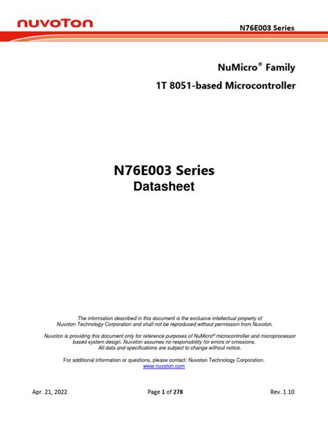 N76e003aq20 N76e003 Datasheet N76e003 Nuvoton Pdf 8051 Based Microcontroller Nuvoton