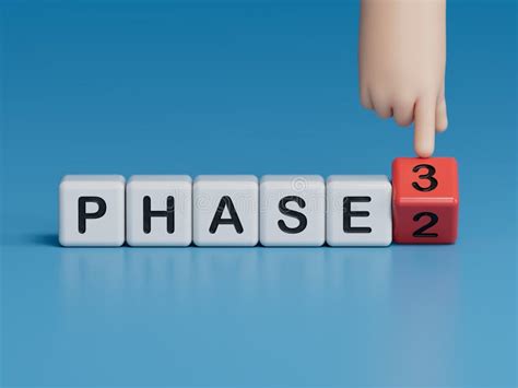 From Phase 2 To 3 Symbol Businessman Hand Points At Wooden Cubes With