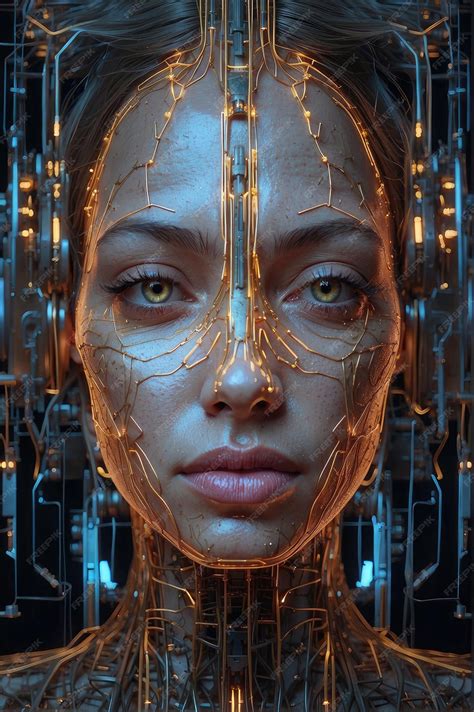 Premium Photo A Woman With A Wire Head And Wires On Her Face And A