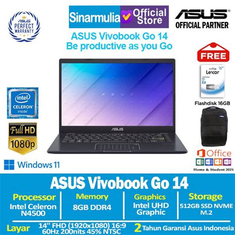 Jual ASUS Vivobook Go 14 E410KA Celeron N4500 512GB SSD 8GB FHD Win11 OHS Shopee Indonesia
