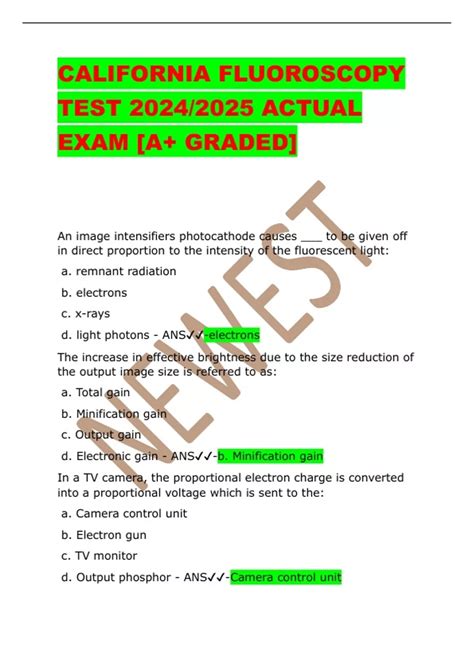 California Fluoroscopy Test 20242025 Actual Exam A Graded California Fluoroscopy 20242025