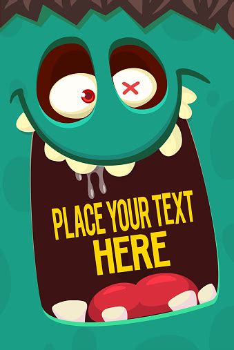 재미있는 표정의 만화 괴물 얼굴은 텍스트를위한 입 빈 공간 배너를 열었습니다 벡터 일러스트레이션 격리 배너 또는 장식 파티를위한