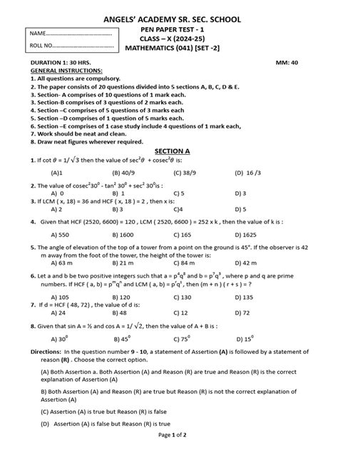 Maths Set 2 X Pdf Trigonometric Functions Euclidean Geometry