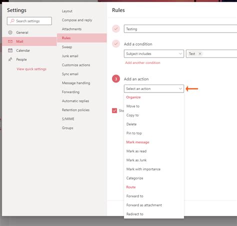 o365 owa creating inbox rules