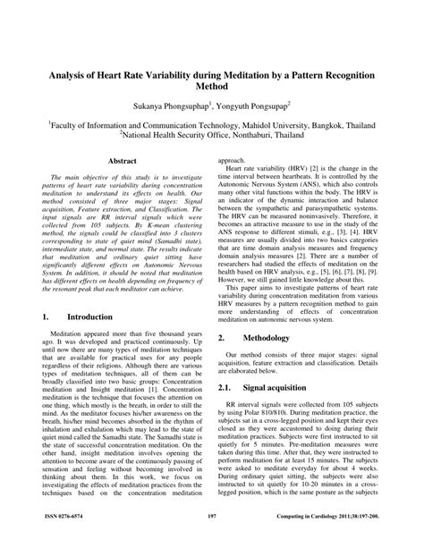 Pdf Analysis Of Heart Rate Variability During Meditation By A Pattern Recognition Method