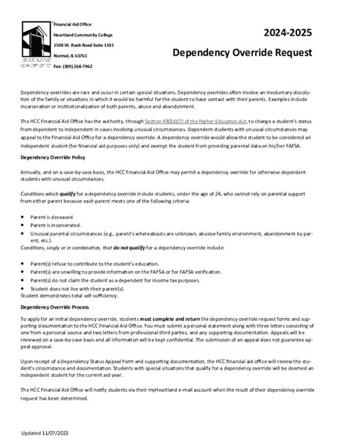 Fillable Online 2024 2025 Dependency Override Request Fax Email Print