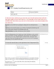 SAP Exercises Docx EXERCISE PP Display Stock Requirements List Name Course Section SAP