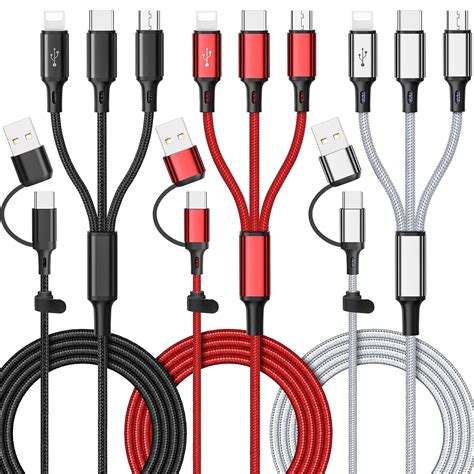 6 In 1 Multi Charging Cable 3pack 4ft Multi Charger Cable Nylon