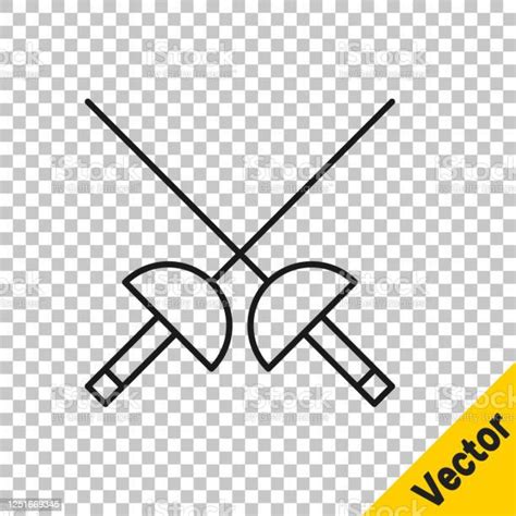 투명 한 배경에 격리 된 블랙 라인 펜싱 아이콘 스포츠 장비 벡터 일러스트레이션 0명에 대한 스톡 벡터 아트 및 기타 이미지