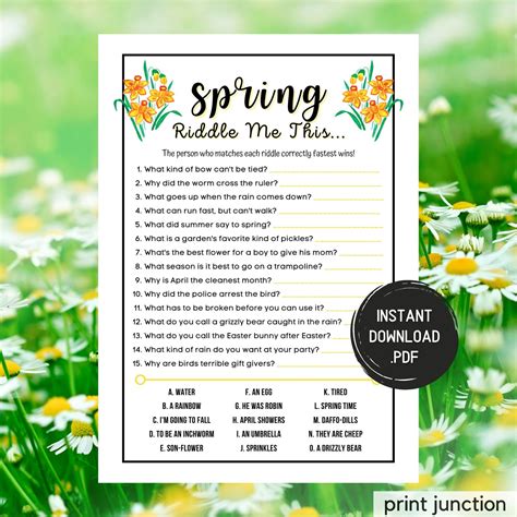 Spring Riddle Me This Trivia Game Spring Trivia Game Spring Printable