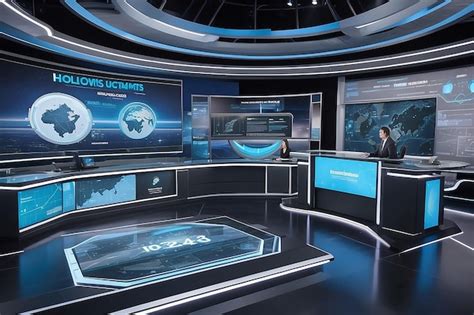 Futuristic News Set With Holographic Panels Premium Ai Generated Image