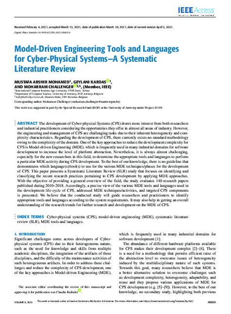 Pdf Model Driven Engineering Tools And Languages For Cyber Physical Systems A Systematic