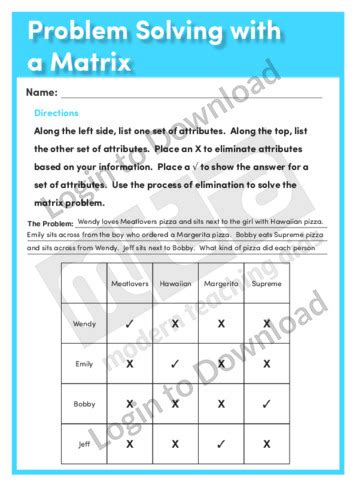 Lesson Zone AU Problem Solving With A Matrix