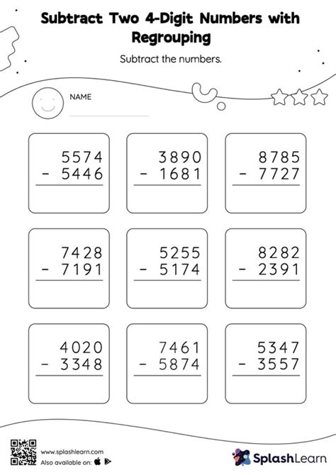 Subtract Two 4 Digit Numbers With Regrouping Vertical Subtraction