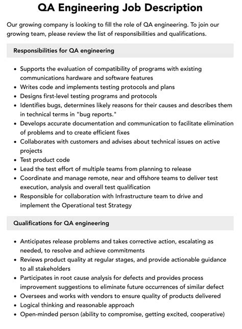 QA Engineering Job Description Velvet Jobs