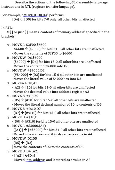 solved describe the actions of the following 68k assembly