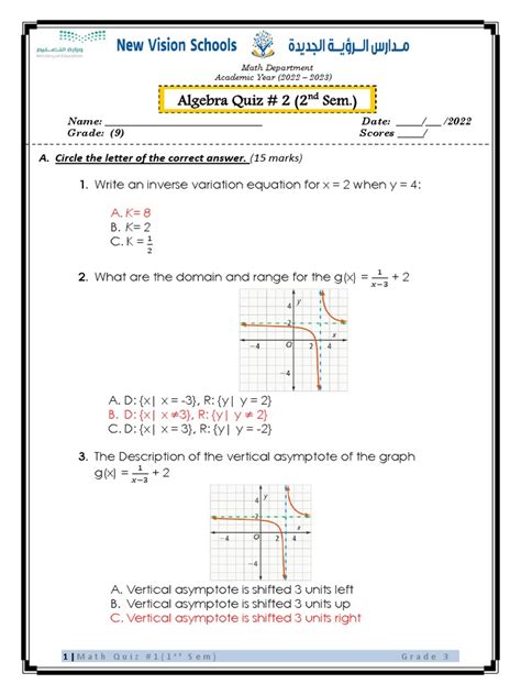 G9 Algebra Final Exam Term2 Ans Pdf Elementary Mathematics