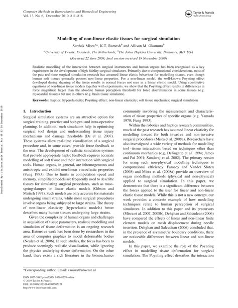 Pdf Modeling Of Nonlinear Elastic Tissues For Surgical Simulation
