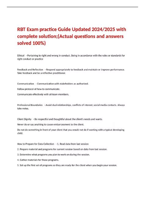 RBT Exam Practice Guide Updated 2024 2025 With Complete Solution Actual Questions And Answers