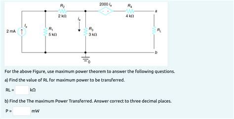 Solved For The Above Figure Use Maximum Power Theorem To