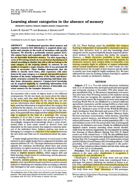 Squire Knowlton 1995 Learning About Categories In The Absence Of Memory