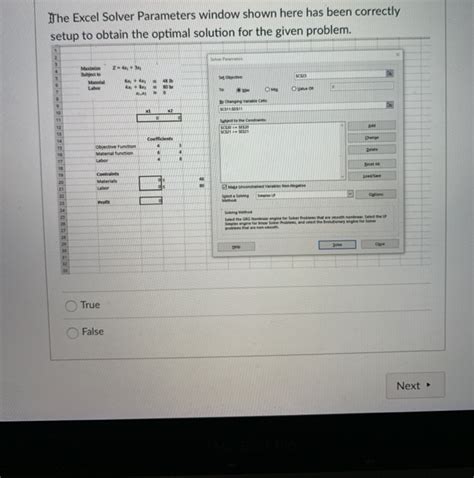 Solved The Excel Solver Parameters Window Shown Here Has