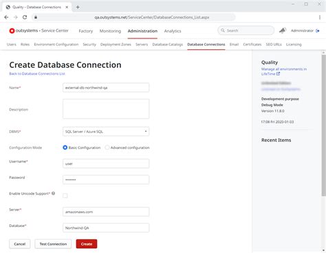 Deploy An Integration With An External Database Outsystems 11 Documentation