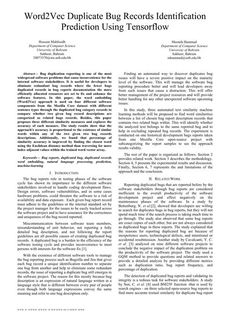 Pdf Word2vec Duplicate Bug Records Identification Prediction Using