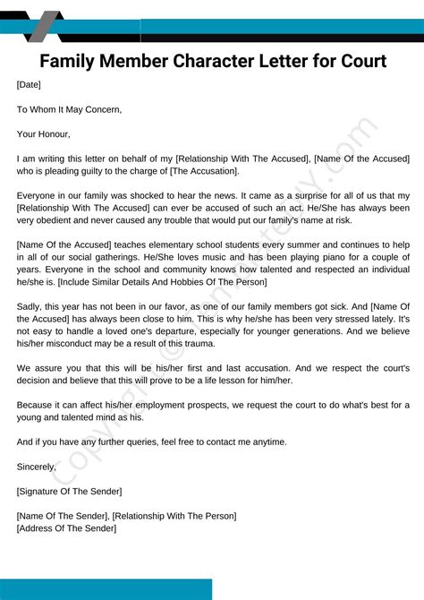 Family Member Character Letter For Court Sample In PDF Word Character Letters Writing A