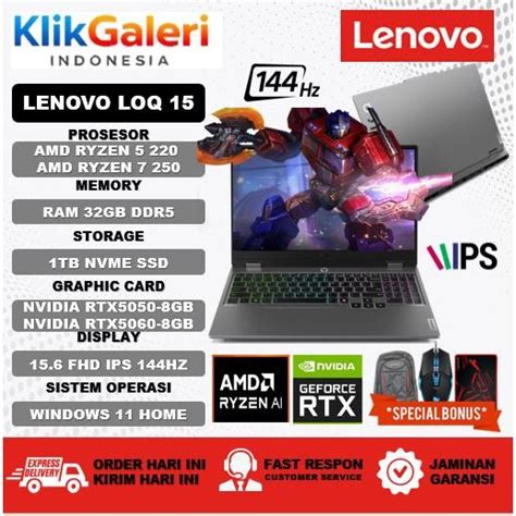 Jual Laptop Gaming Lenovo Loq 15 Amd Ryzen 57 Rtx5060 8gb 156 Inch