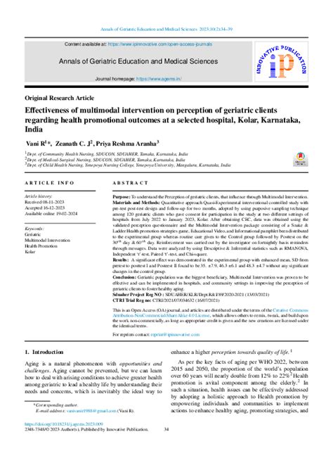 Pdf Effectiveness Of Multimodal Intervention On Perception Of