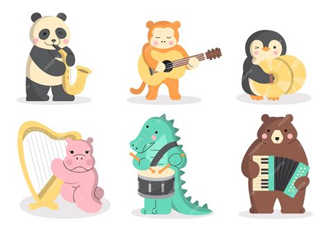 Premium Vector Cute Wild Animals And Various Musical Instruments In A