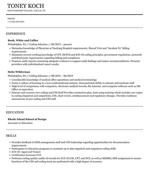 Coding Educator Resume Samples Velvet Jobs