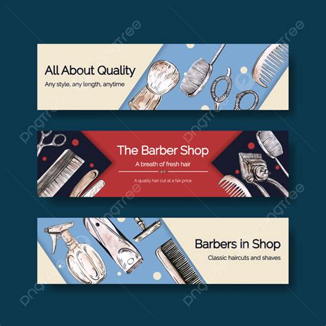 광고 수채화 벡터 일러스트 레이 션에 대 한 이발사 개념 디자인 배너 템플릿 템플릿 Psd 다운로드 디자인 자료 다운로드
