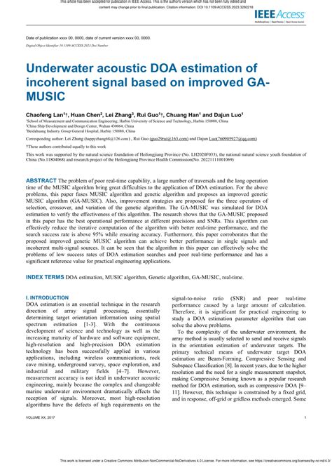 Pdf Underwater Acoustic Doa Estimation Of Incoherent Signal Based On