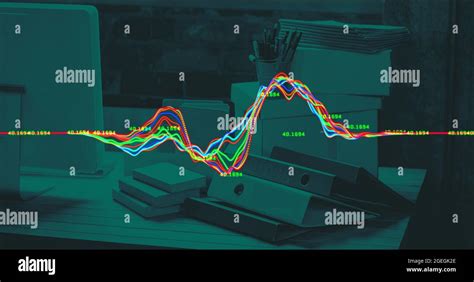 Image Of Financial Data Processing With Fluctuating Lines Over Office