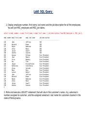Lab5 SQL Query Assignment Docx Lab5 SQL Query 1 Display Employee
