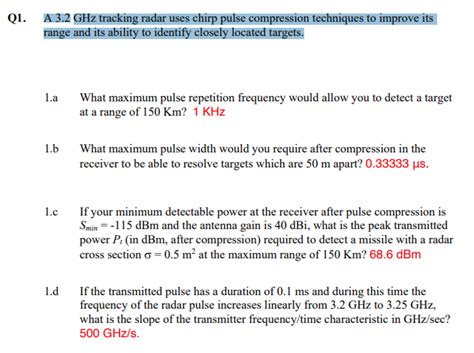 Solved Q1 ﻿a 3 2 ﻿ghz Tracking Radar Uses Chirp Pulse