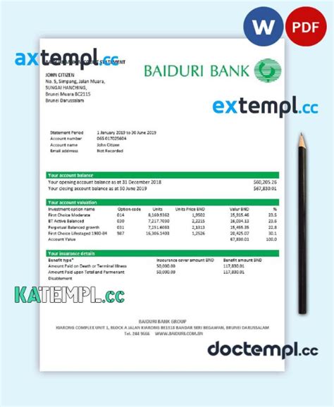 Sample Brunei Baiduri Bank Proof Of Addres Statement Template In Word