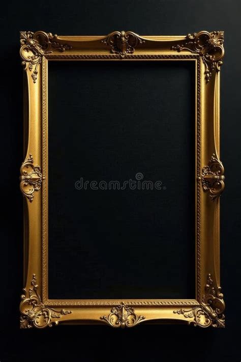 Antique Square Gold Frame Rich Baroque Details Black Backdrop Dark
