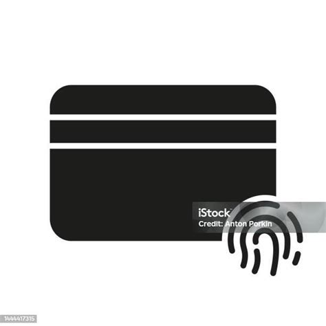 지문 실루엣 아이콘이 있는 신용 카드 지문 글리프 픽토그램에 의한 금융 신원 지문 식별 기술 기호가 있는 은행 플라스틱 카드 고립된 벡터 그림 금융에 대한 스톡 벡터 아트