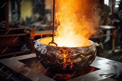 Premium Ai Image Molten Ingenuity Hot Metal Bubbling In Big Factory Pot