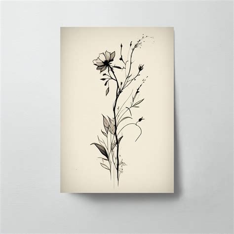 Black And White Flower Sketch Flower Drawing Flower Print Download Flower Art Print Flower