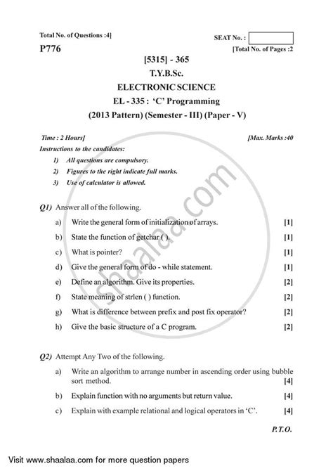 C Programming Question Paper