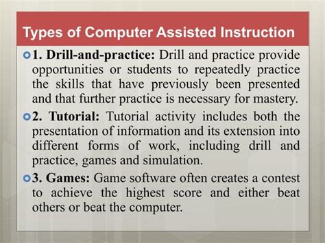 Computer Assisted Instruction Cai Pptx Educational Assessment
