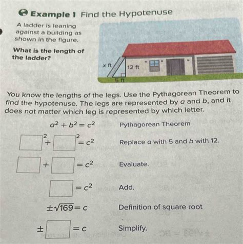 Solved Example 1 Find The Hypotenuse A Ladder Is Leaning Against A