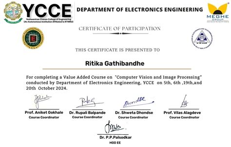 I Am Excited To Share That I Recently Completed A Value Added Course On Computer Vision And