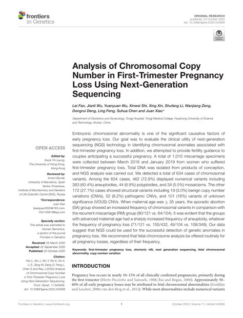 Pdf Analysis Of Chromosomal Copy Number In First Trimester Pregnancy Loss Using Next