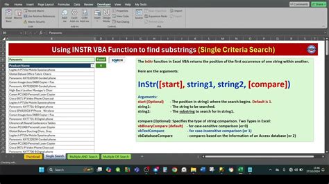 Dynamic Excel Vba Instr Function To Search Substrings Within A String Single And Multiple