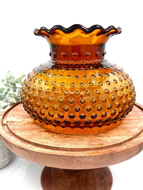Vintage Hobnail Pattern Amber Glass Hurricane Round Lamp Shade 675 Inch Fitter 2 Available